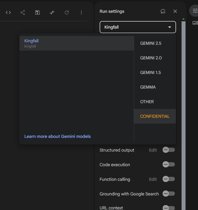 镌刻星辰 的想法: 谷歌机密模型Kingfall意外曝光 | 突发！谷歌AI Studio惊现标记为「机密」的新模型Kingfall，疑因意外泄露。该模型支持思维推理功能，但简单提示竟需海量算 ...