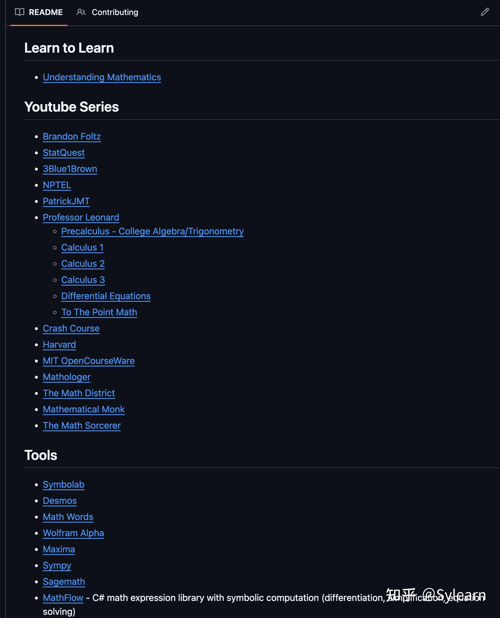 Sylearn 的想法: GitHub 项目推荐：awesome‑math｜最全数学学习地图，免费又高质量 | awesome-math 是由 Cyrille Rossan… - 知乎