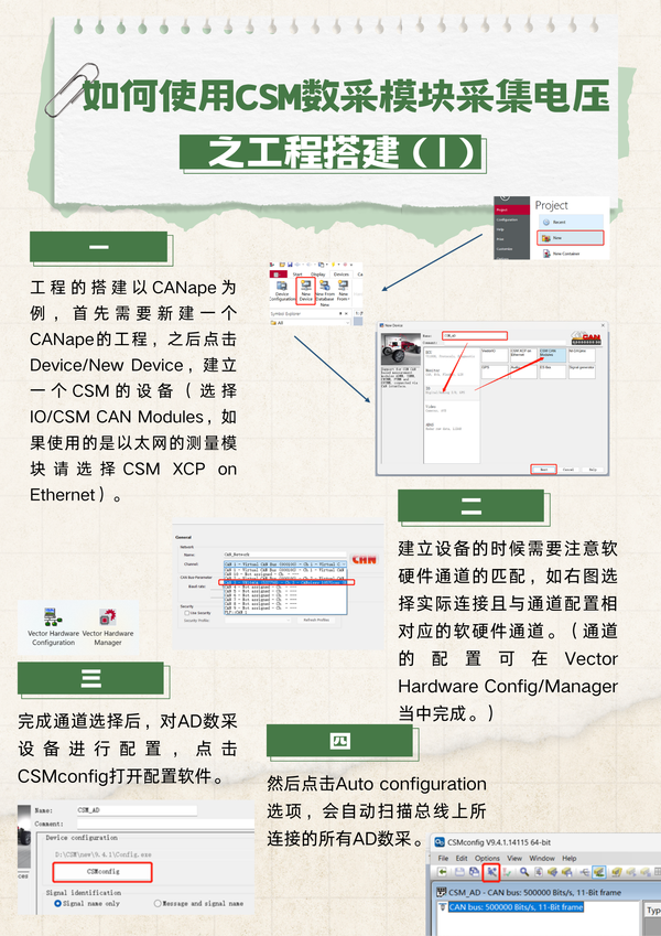 Polelink上海北汇信息 的想法: 【如何使用CSM数采模块采集电压之工程搭建（1）】1. 工程的搭建以CANape为例，首先需要新建一个 ...