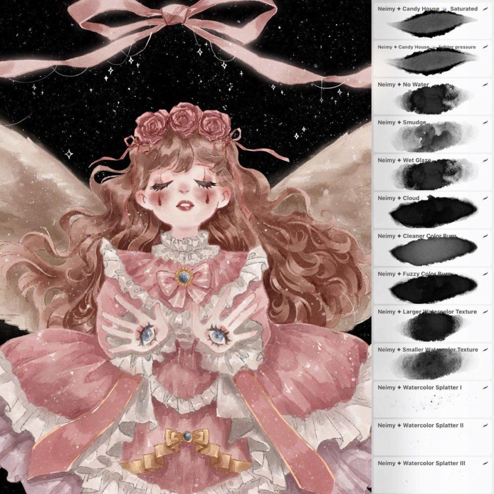 美国插画师Neimy Kanani出品软铅笔线条素描涂抹水墨水彩Procreate笔刷画笔素材 Neimy Kanani Procreate ...