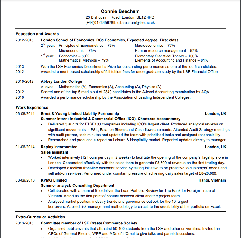申研用的CV的格式和表达有哪些需要注意的？LSE官方建议的简历模板来了 - 知乎