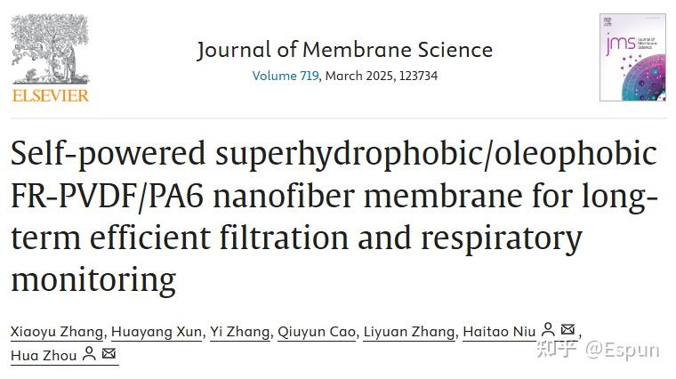 青岛大学牛海涛&周华教授：自供电超疏水/疏油FR-PVF/PA6纳米纤维膜，用于长效过滤与呼吸监测 - 知乎