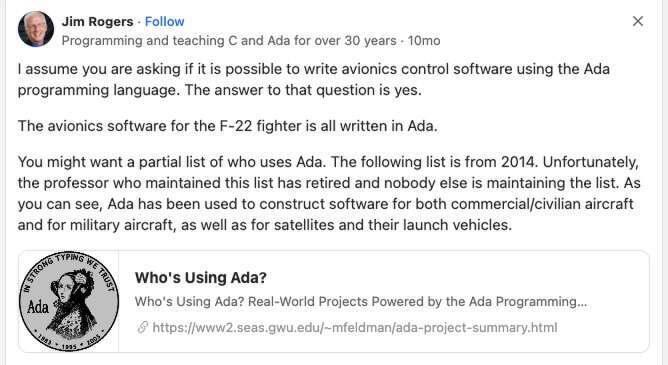 用 Rust 拯救 60 岁老程序员：用 Ada 写了几十年的飞机程序，现在终于可以改用 Rust 了 - 知乎