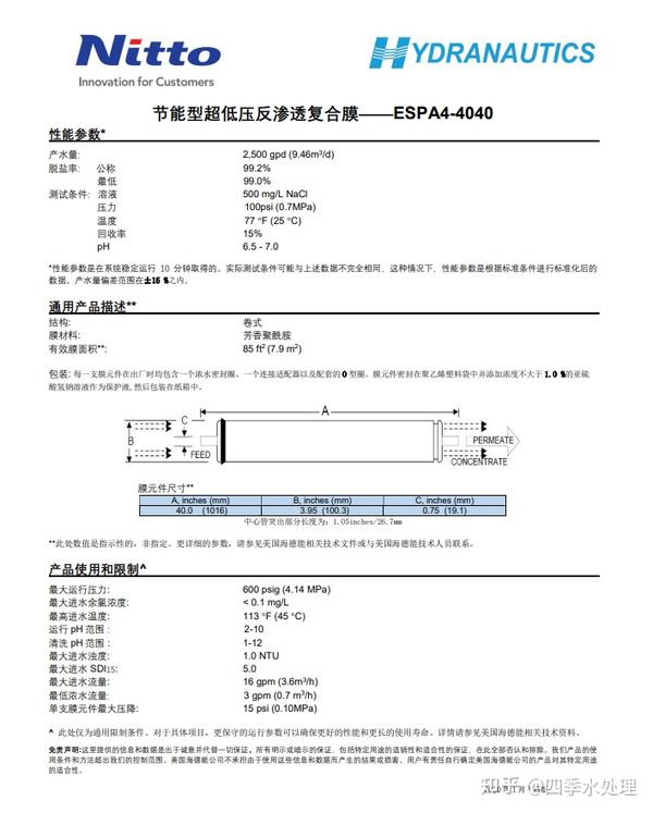 海德能ESPA4-4040反渗透膜4英寸产水量 - 知乎