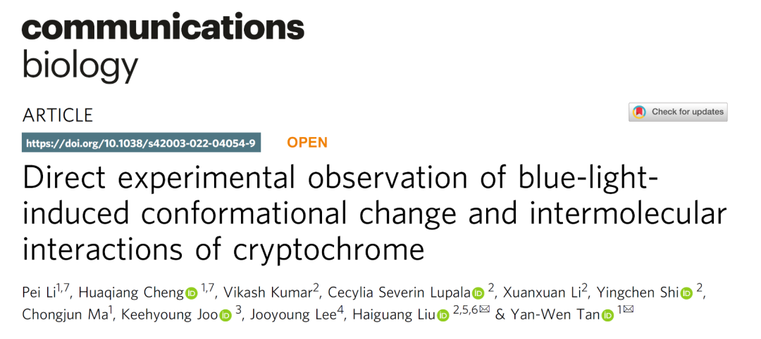 Commun Biol︱谭砚文/刘海广团队合作揭示隐花色素的光响应构型变化及分子作用机制 - 知乎
