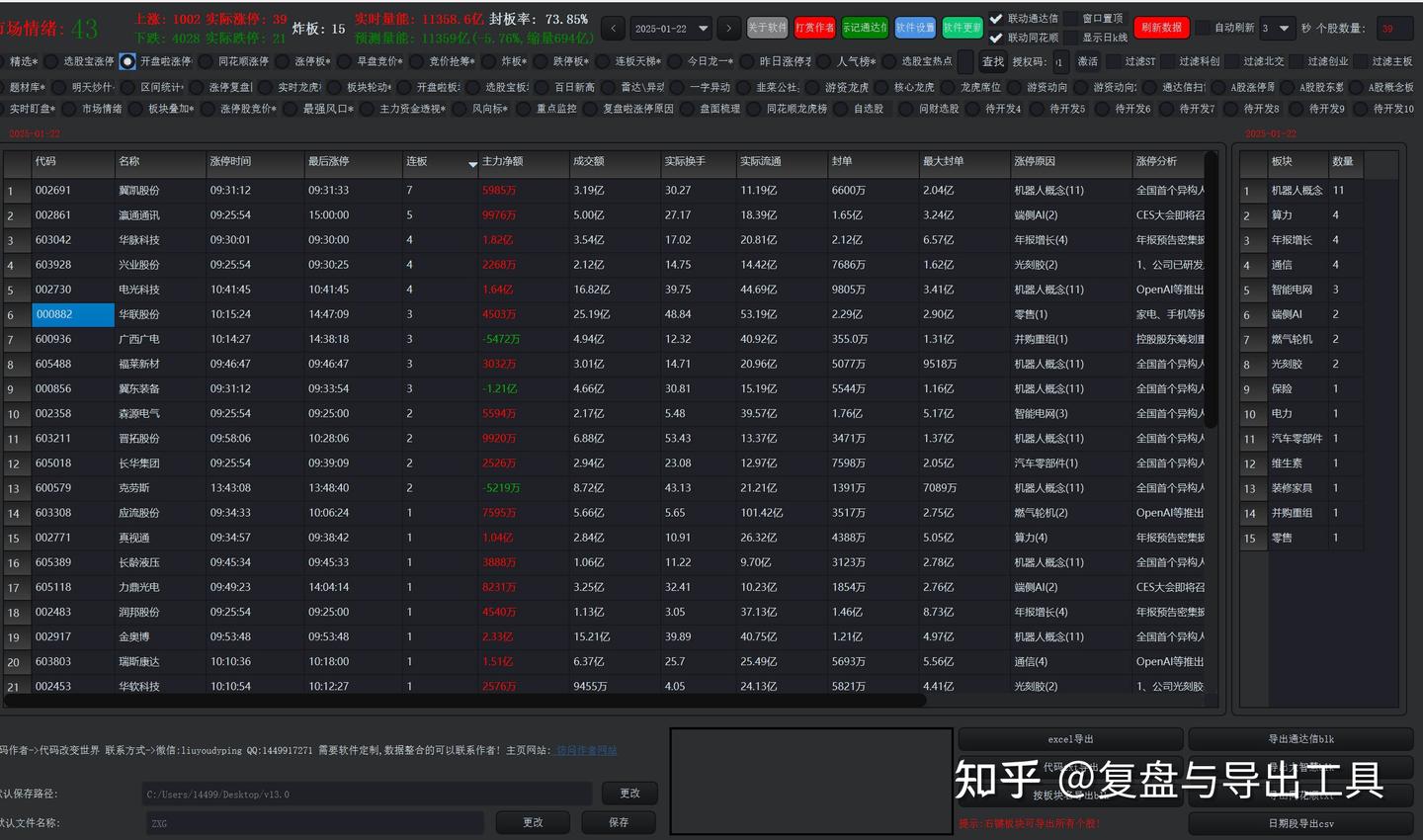 龙头复盘神器2025版本，精选板块导出工具，复盘与导出工具V13.0 - 知乎