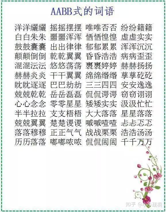 ABB+AABB+AABC+ABAC词语大汇总！收藏一份，孩子6年考高分 - 知乎