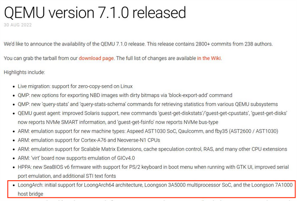 龙芯开源生态建设节节开花 ，QEMU 7.1.0版本支持LoongArch架构 - 知乎