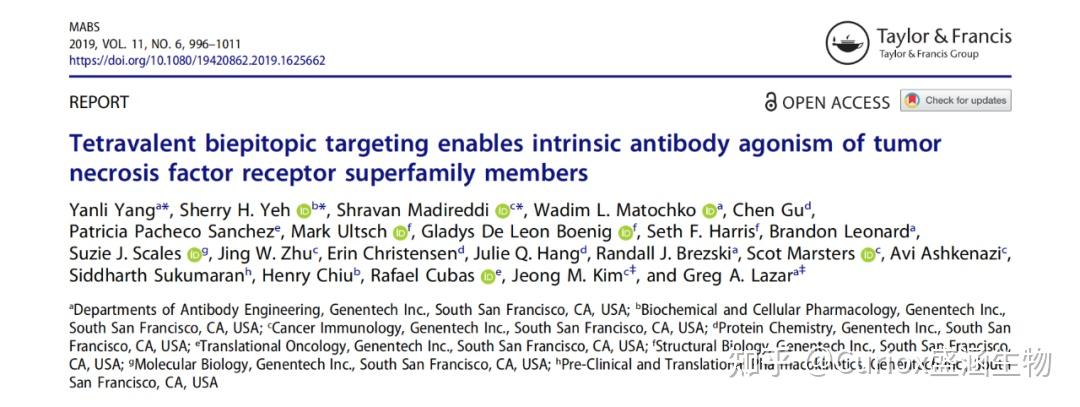 新技术加速抗体研发｜Genentech四价双表位抗体实现TNFRSF内在激动活性 - 知乎