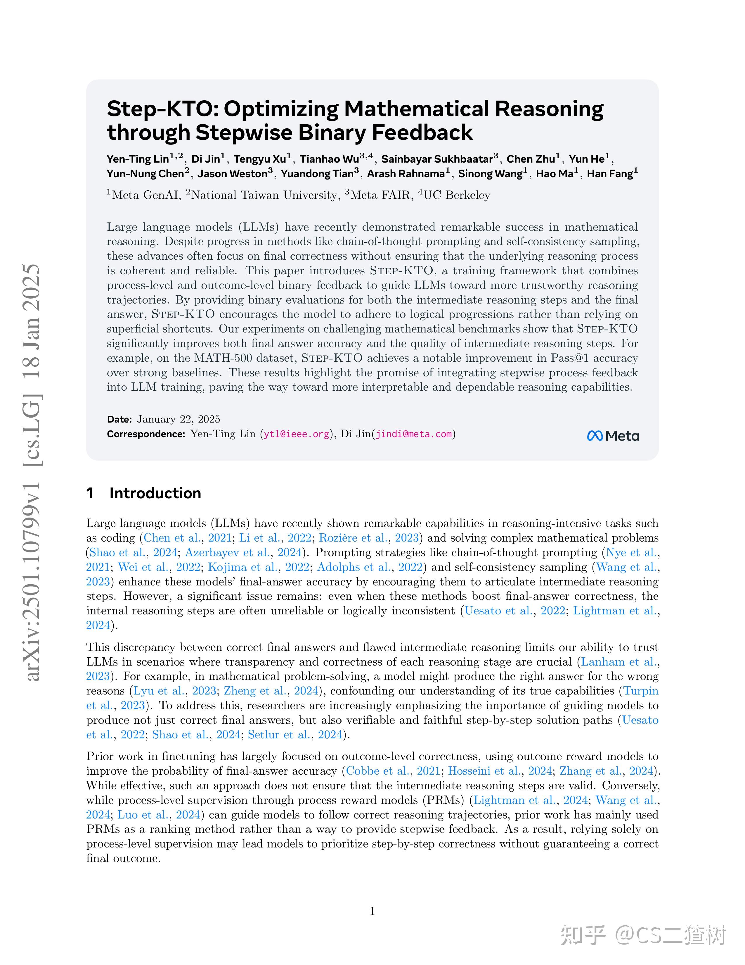 Step-KTO：通过逐步反馈优化大语言模型的数学推理能力 - 知乎