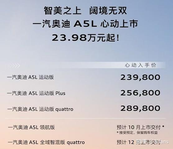 一汽奥迪A5L新车情报：竞品里有小米SU7，没有无框车门被上汽奥迪截胡 - 知乎