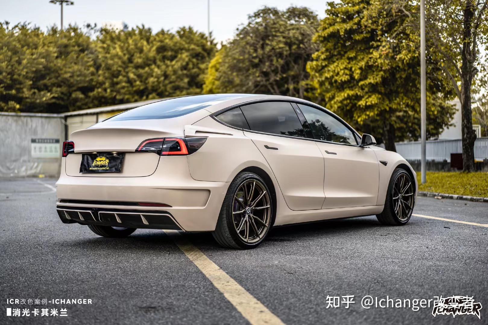 特斯拉Model3-Ichanger改色膜消光卡其米兰，丝滑度肉眼可见 - 知乎
