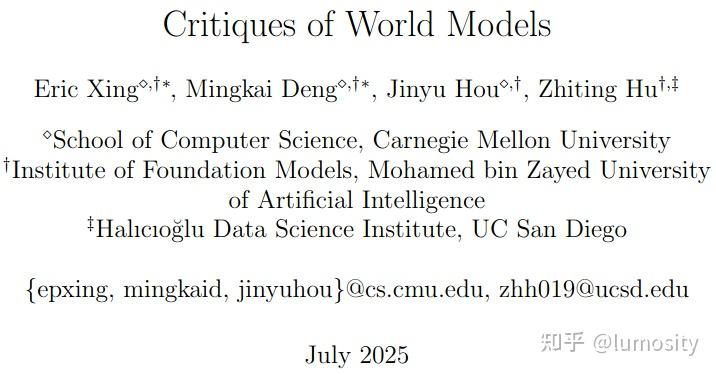 World Model论文阅读：从JEPA系列到Critiques of World Models - 知乎