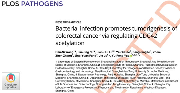 PLoS Pathog︱上海交通大学姚玉峰/卢捷课题组合作发现病原菌可通过调节宿主CDC42乙酰化修饰促进结直肠癌发生发展 - 知乎