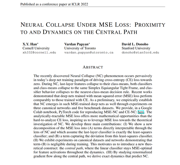 神经奔溃理论见解：NEURAL COLLAPSE UNDER MSE LOSS: PROXIMITY TO AND DYNAMICS ON THE CENTRAL PATH - 知乎