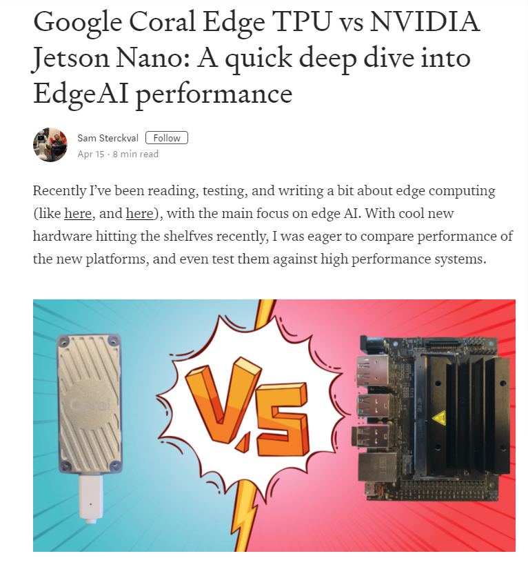 有人对比测试Google Coral Edge TPU和NVIDIA Jetson Nano，结果居然是.... - 知乎
