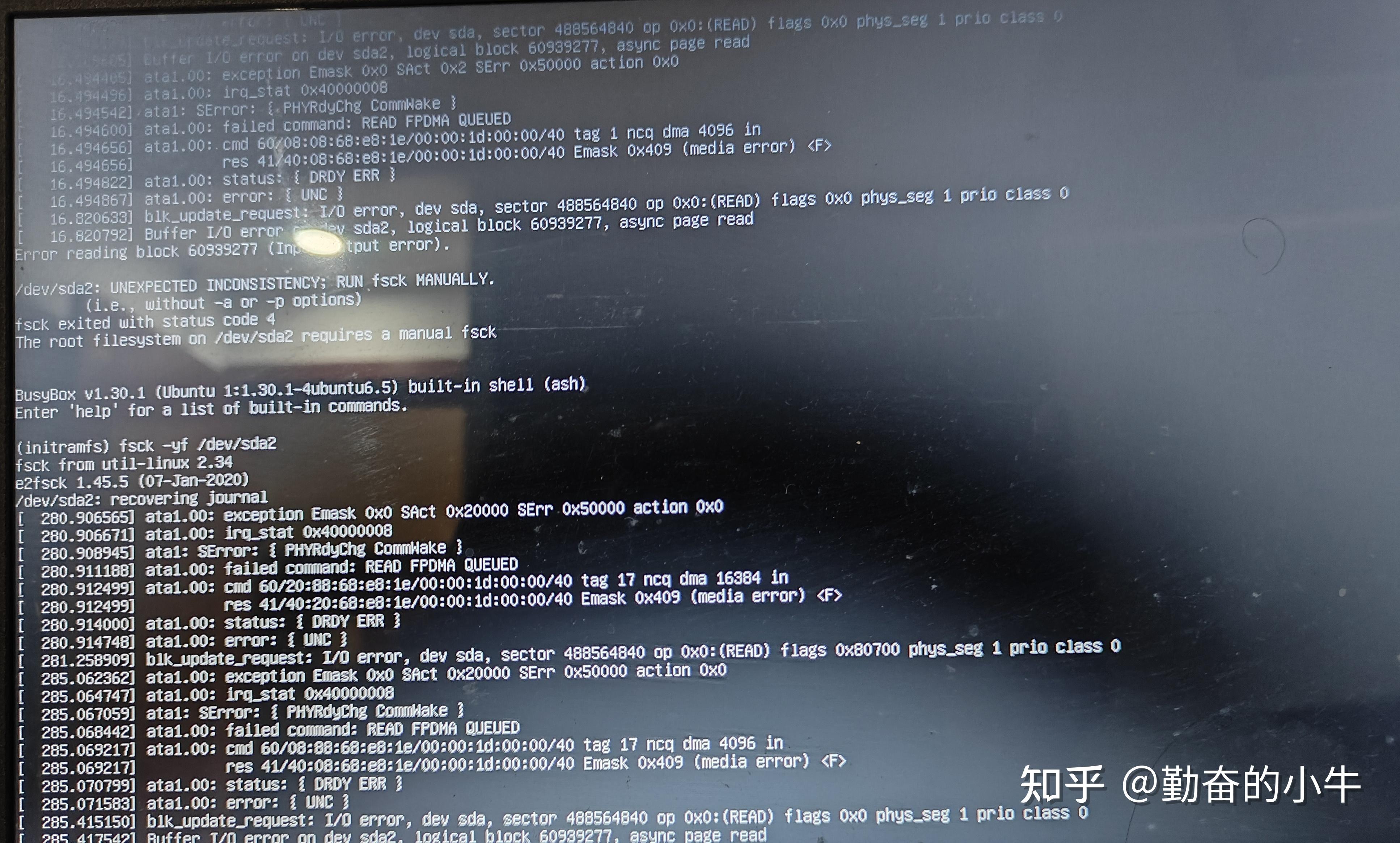 Ubuntu启动失败提示：fsck error on boot: /dev/sda6: UNEXPECTED INCONSISTENCY; RUN fsck MANUALLY - 知乎