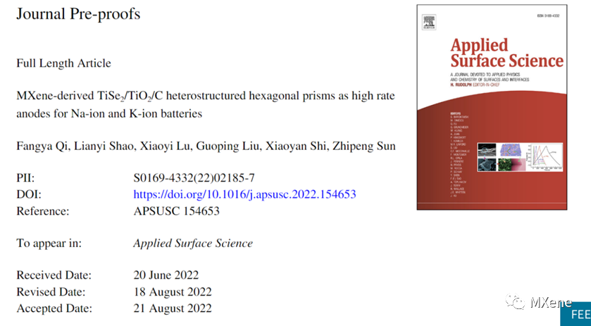 衍生材料储能| Appl. Surf. Sci |MXene衍生TiSe2/TiO2/C异质结复合材料用作钠、钾电池负极性能研究 - 知乎