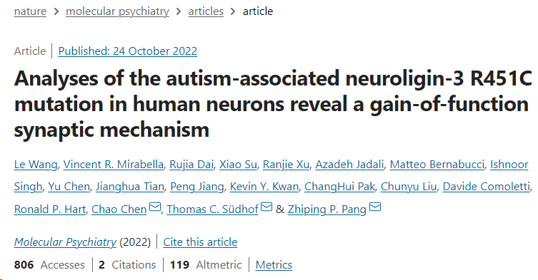 CRISPR/Cas9联手干细胞助力研究NLGN3 R451C突变在ASD致病机制中的作用！ - 知乎