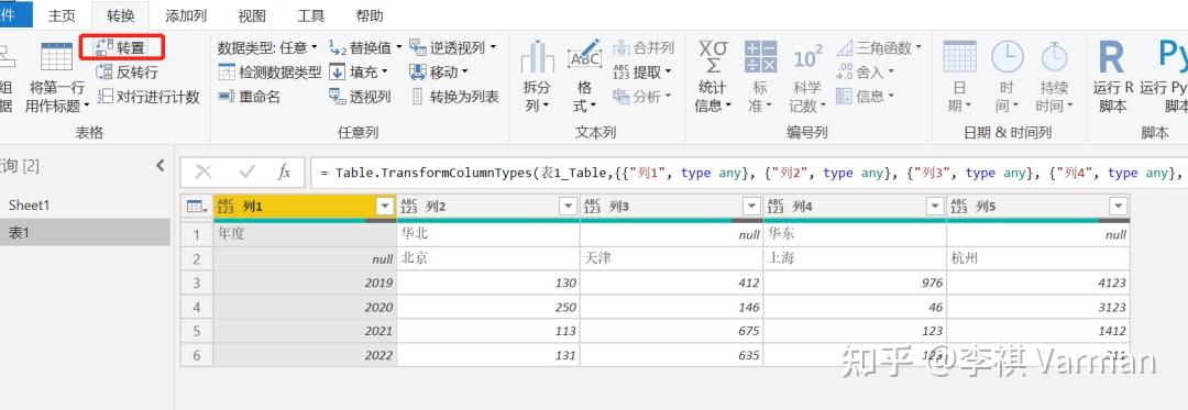 Power Query : 多层结构二维表转换一维表 - 知乎
