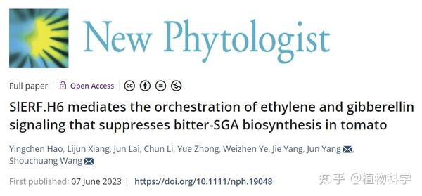 海南大学王守创团队解析SlERF.H6调控番茄碱代谢合成的新机制 - 知乎