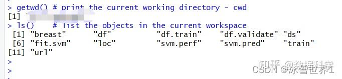 R语言的工作空间（workspace）：getwd查看当前工作目录、setwd改变工作目录、ls查看数据对象、history查看历史命令 ...