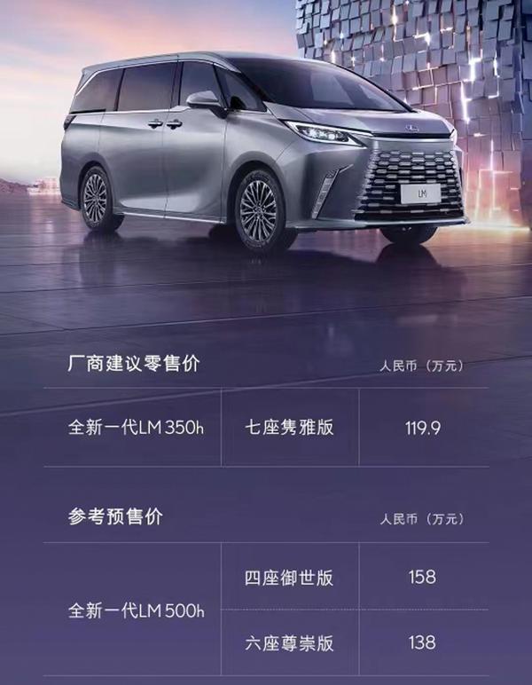 全新雷克萨斯LM 350h上市 LM 500h开启预售 - 知乎
