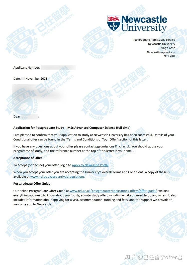 己任留学24Fall英国offer | 民办学子拿到 纽卡斯尔大学 Advanced Computer Science MSc 有条件录取 - 知乎
