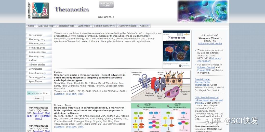 sci快发 | Theranostics：顶级期刊，国人发文量高达60%，快接收 - 知乎