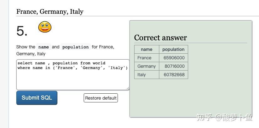 【刷题】SQLZOO（1-6） - 知乎