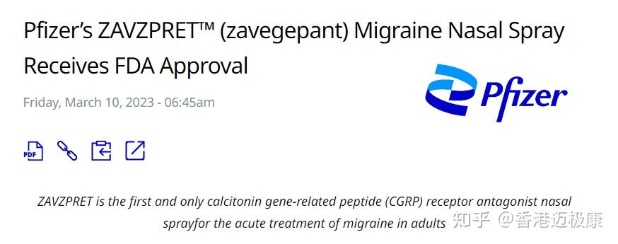 Zavegepant成为FDA批准的首个针对急性偏头痛的CGRP鼻腔喷雾剂 - 知乎