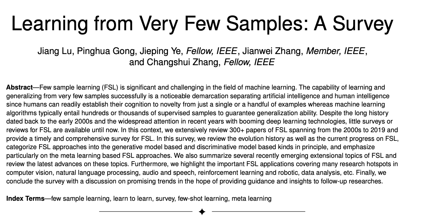 30页少样本学习综述！Learning from Very Few Samples - 知乎