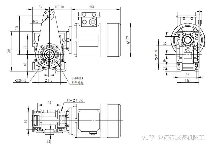 减速机带扭力臂 蜗轮减速机SJMRV075-1.5KW带扭力臂尺寸图纸 - 知乎