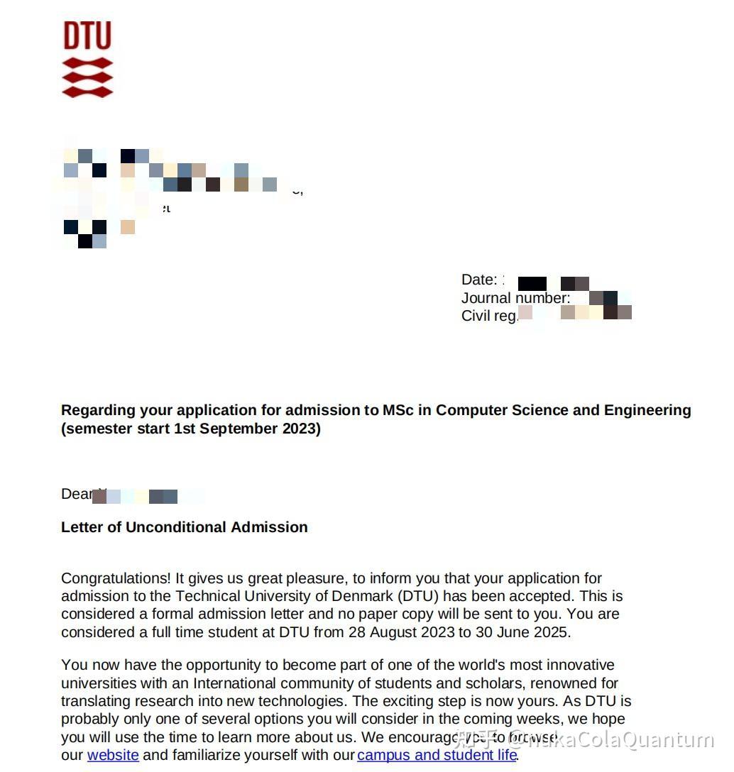 （丹麦篇）欧洲诸国CS Master申请Offer记录(6) - DTU丹麦科技大学 - 知乎