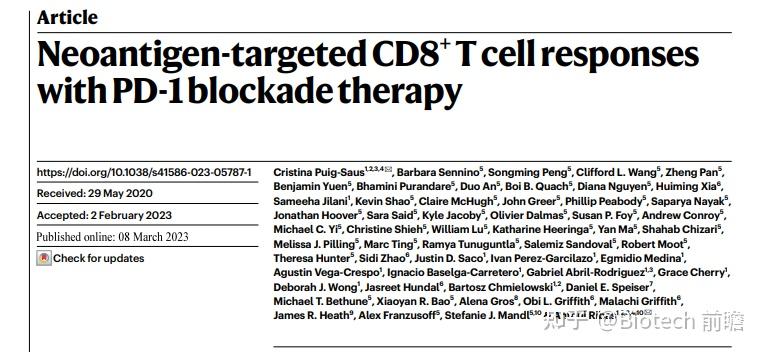 Nature丨新抗原靶向CD8+T细胞应答是PD-1治疗关键 - 知乎