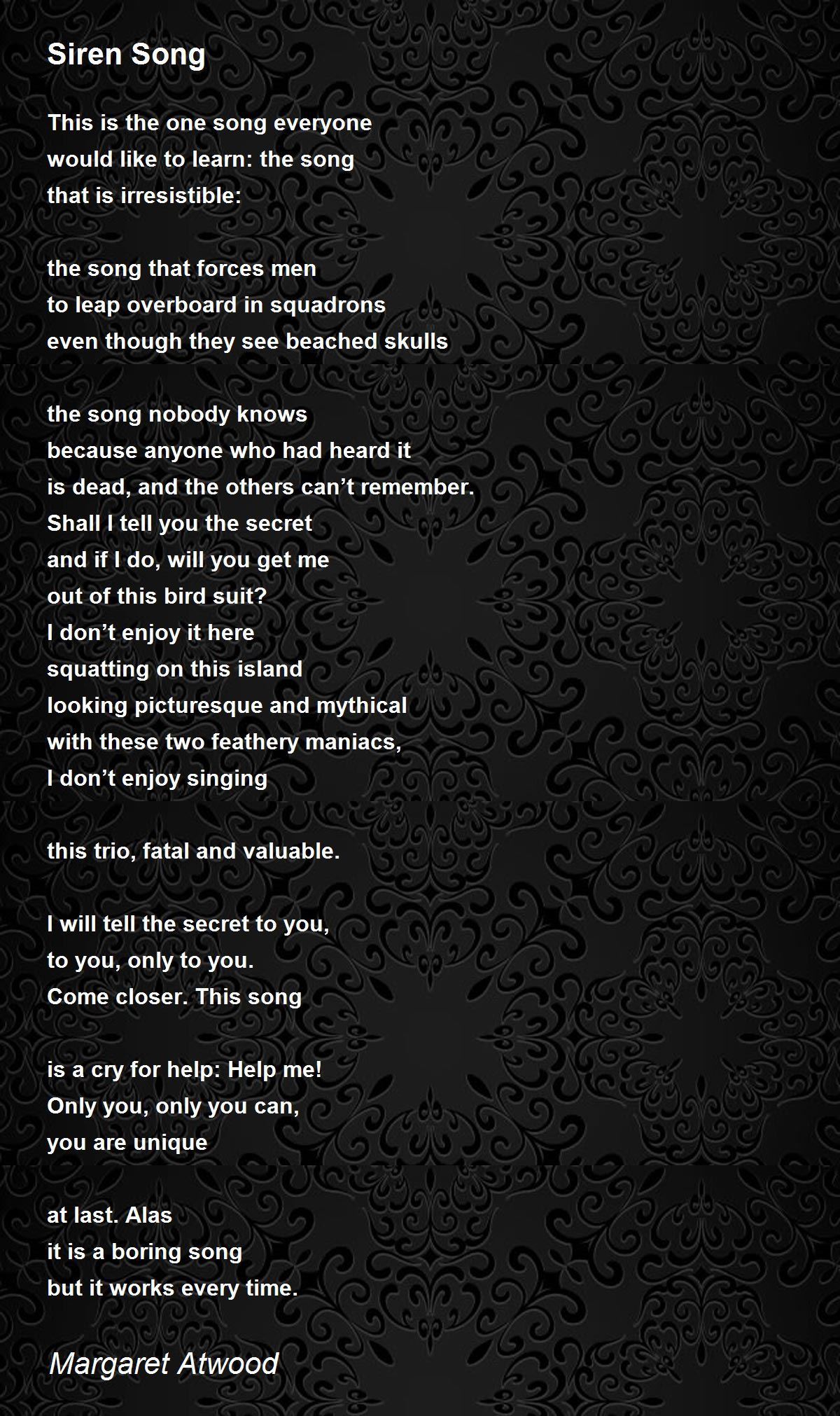 Margaret Atwood(玛格丽特·阿特伍德)《Siren Song》《塞壬之歌》解析 - 知乎