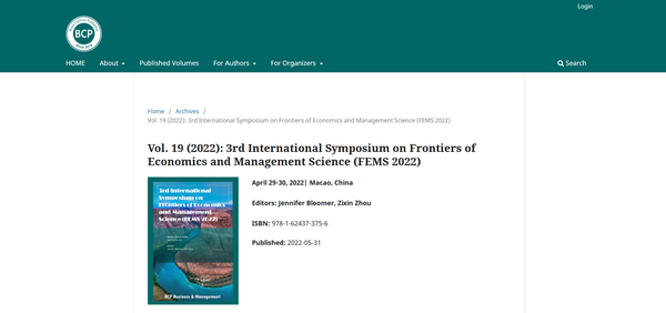 3rd International Symposium on Frontiers of Economics and Management Science (FEMS 2022) - 知乎