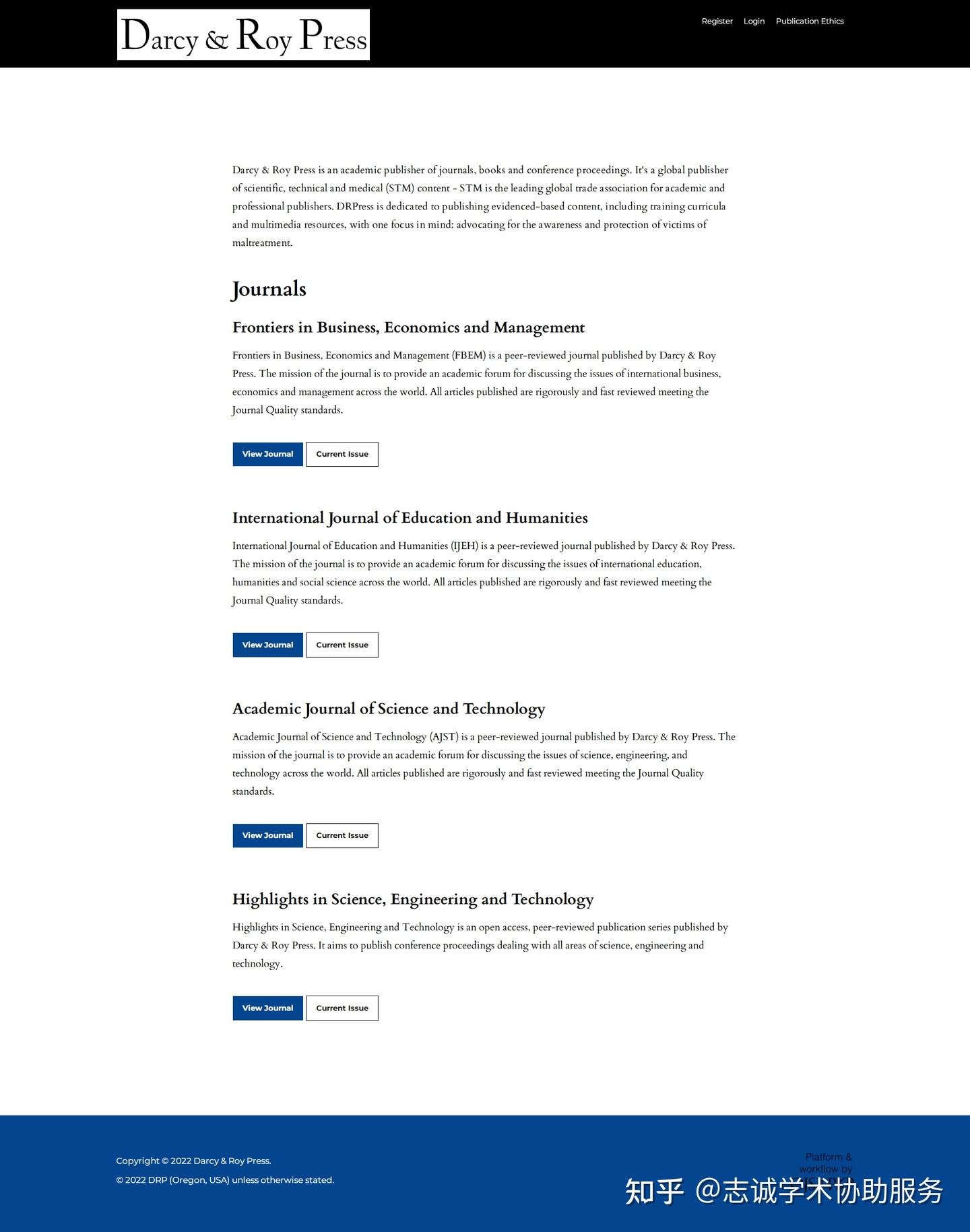 Darcy & Roy Press出版社 《全球领先科技学术文献出版商 (DRP)》 STM期刊、书籍和会议论文集系列征稿 - 知乎