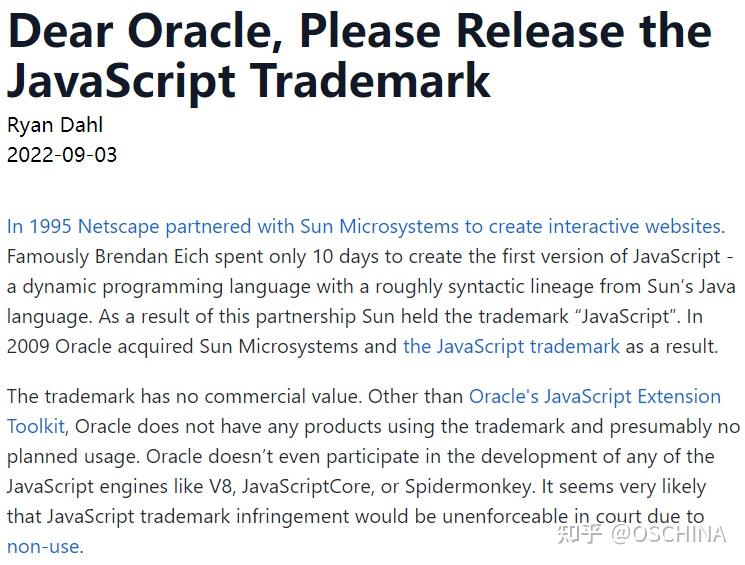 Node.js 之父喊话 Oracle：请释放 JavaScript 商标 - 知乎