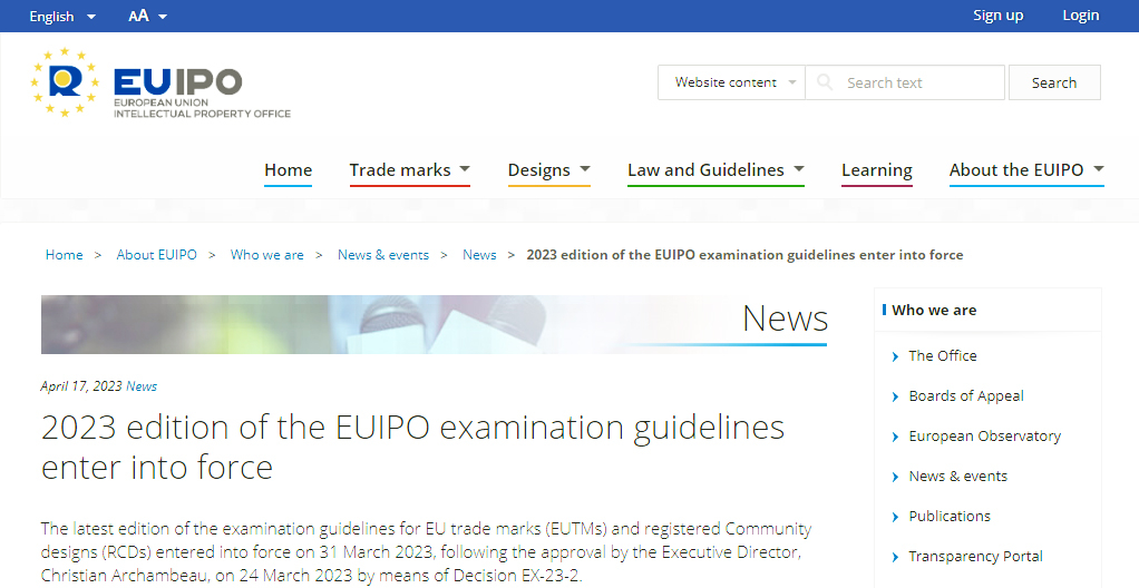 2023年版EUIPO审查指南已生效（汇诚伙伴） - 知乎