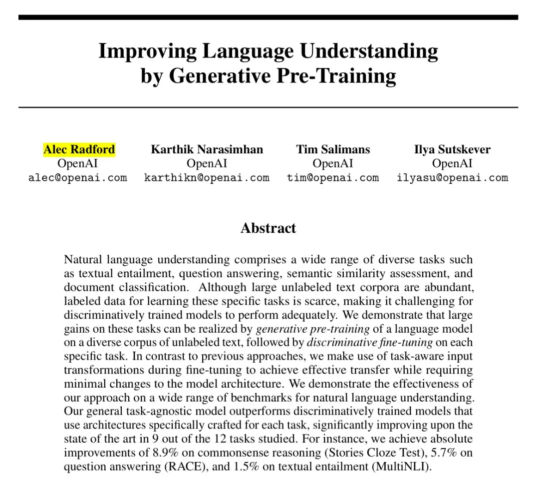 OpenAI元老级研究员Alec Radford离职，他主导了GPT-1、GPT-2的研发 - 知乎