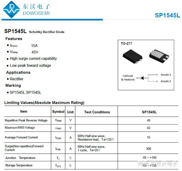 TO-277封装肖特基二极管SP1545L - 知乎