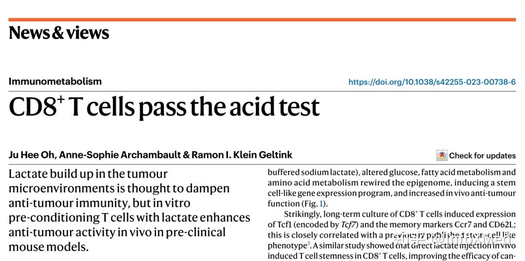 Nat Metab |肿瘤内酸度维持T细胞干性影响肿瘤免疫治疗 - 知乎