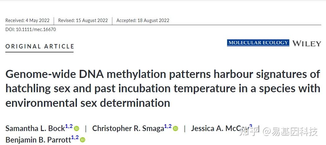 易基因｜TSD物种全基因组DNA甲基化模式对孵育性别和过去孵育温度的响应 | 性别决定 - 知乎