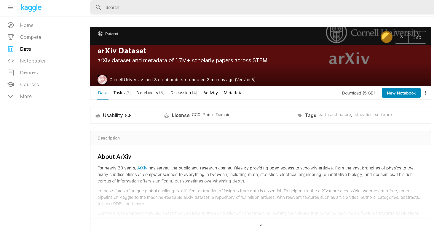 酷站推荐 - kaggle.com - arxiv arXiv Dataset - 知乎