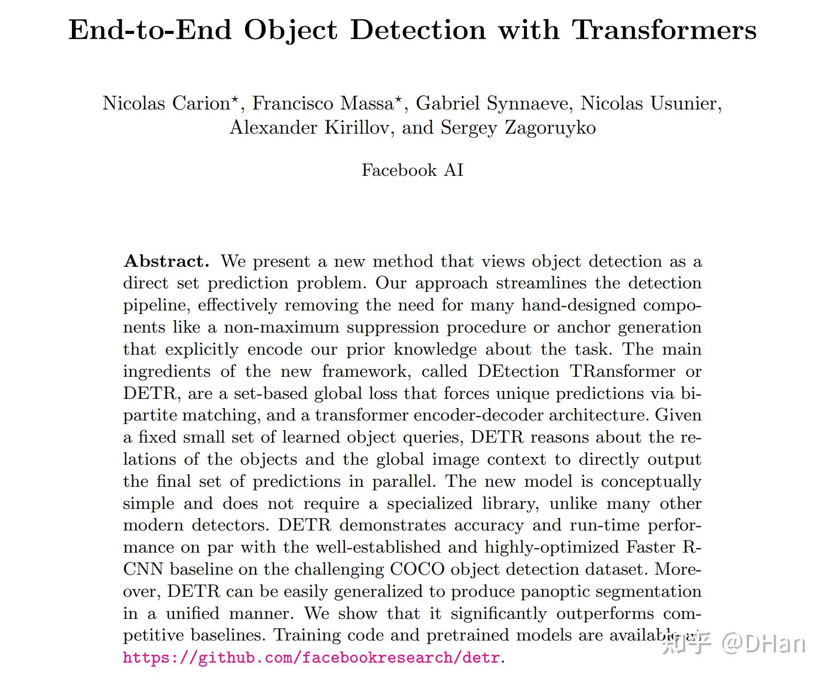 Detection With Transformers:detr论文阅读笔记 知乎