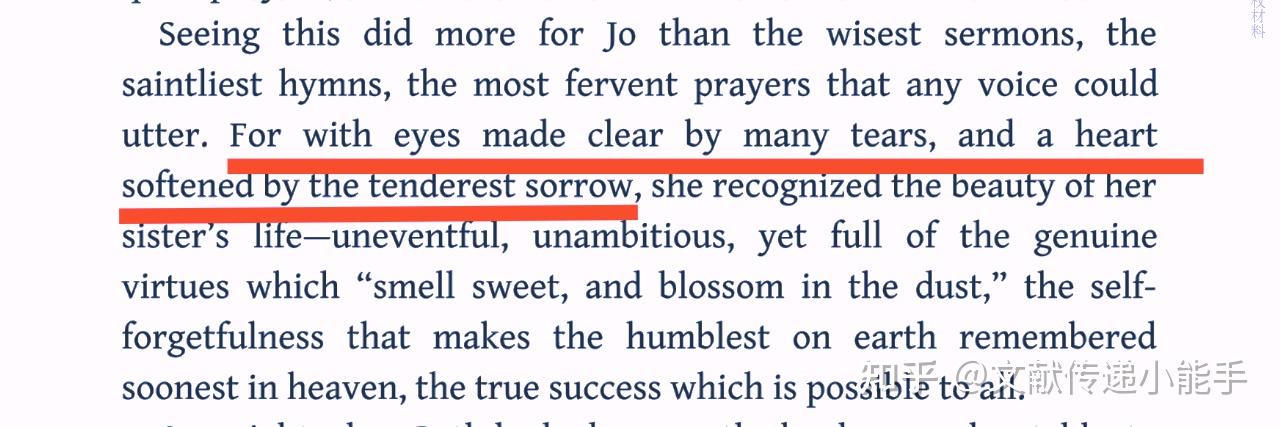 英文文献出处：“眼因流多泪水而愈益清明，心因饱经忧患而愈益温厚。”（路易莎·梅·奥尔科特:《小妇人》） - 知乎