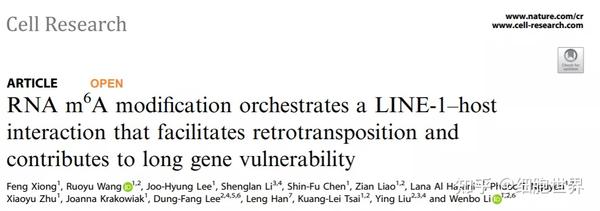 Cell Research | 李文博团队揭示m6A对于LINE-1 RNA调控的新机制 - 知乎