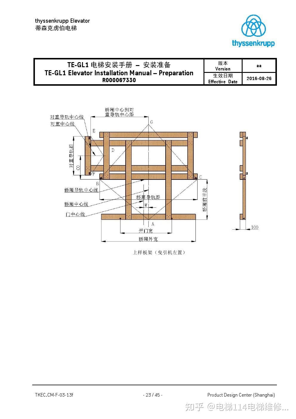 蒂森TE-GL1电梯安装手册-安装准备 - 知乎