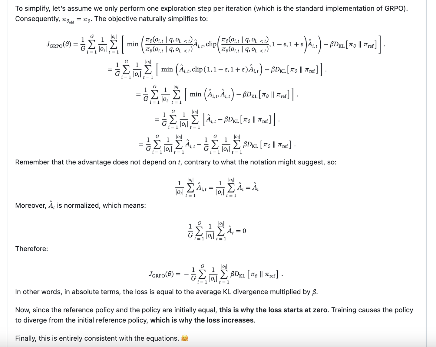 为什么GRPO训练开始时，Loss函数为0，并且不降反增？ - 知乎